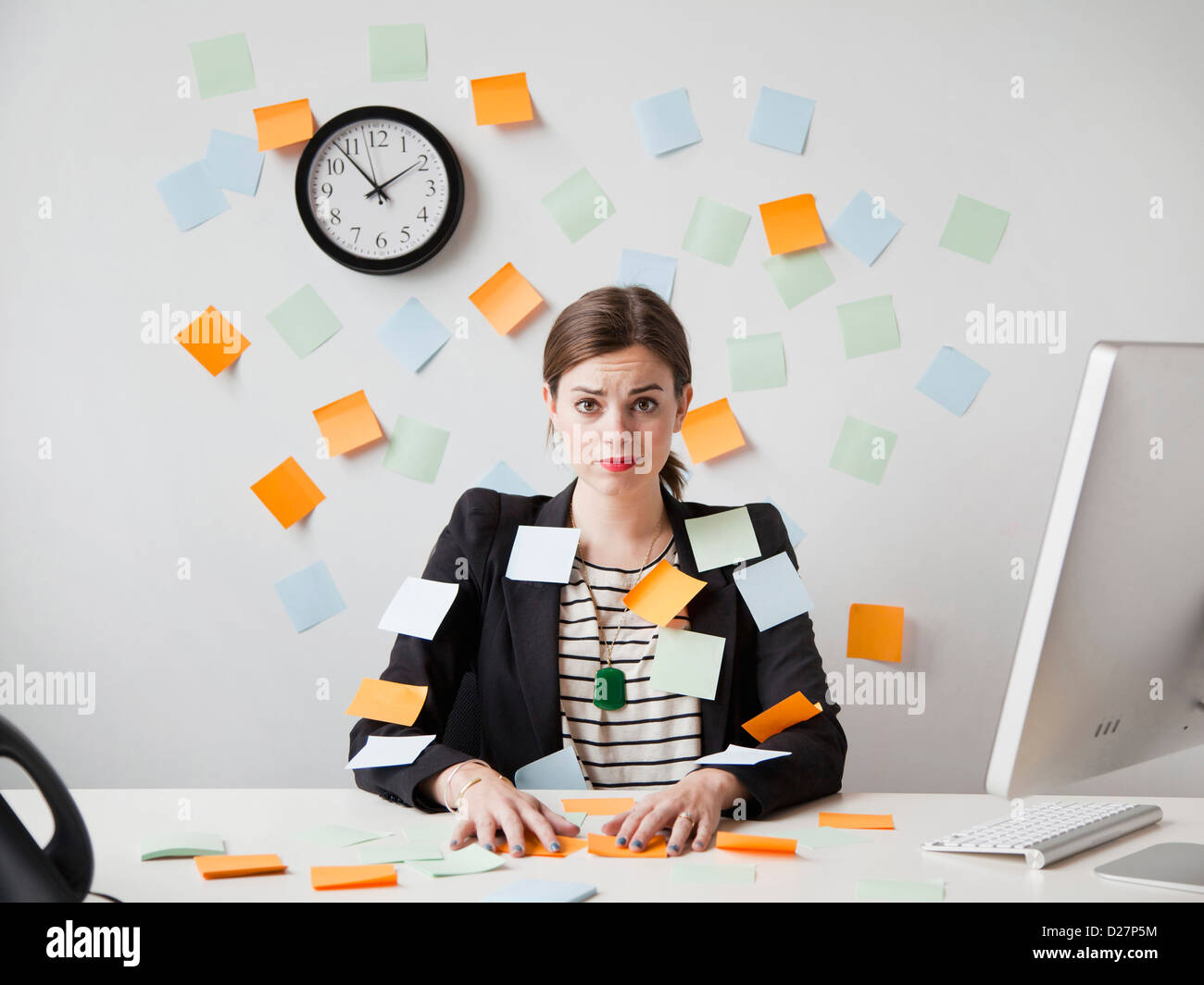 Computer and wall covered with post it notes hi-res stock photography ...