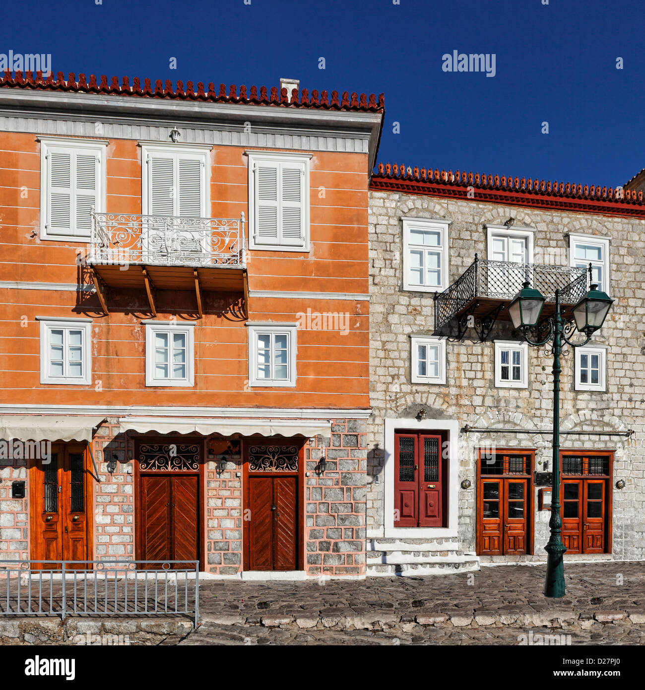 Greece with traditional white and blue greek house hi-res stock ...