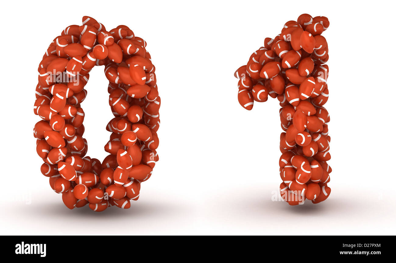 Number 0, 1 making from american football balls Stock Photo - Alamy