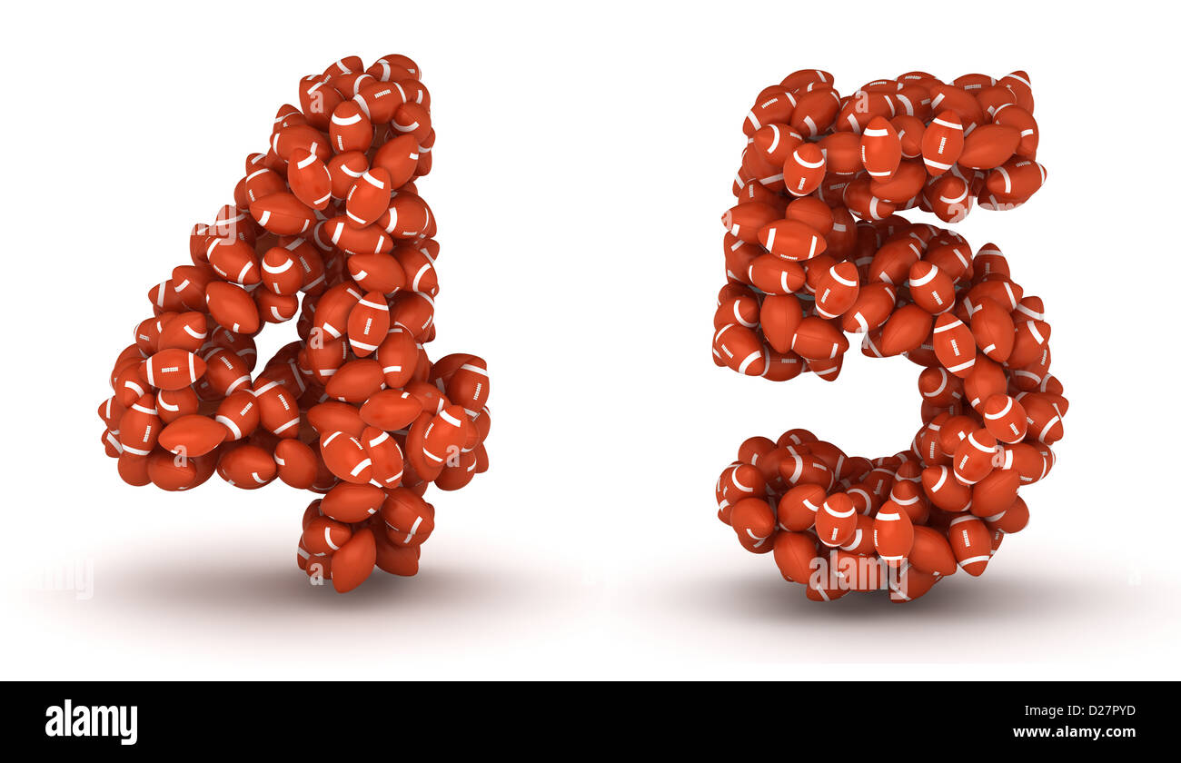 Number 4, 5 making from american football balls Stock Photo - Alamy