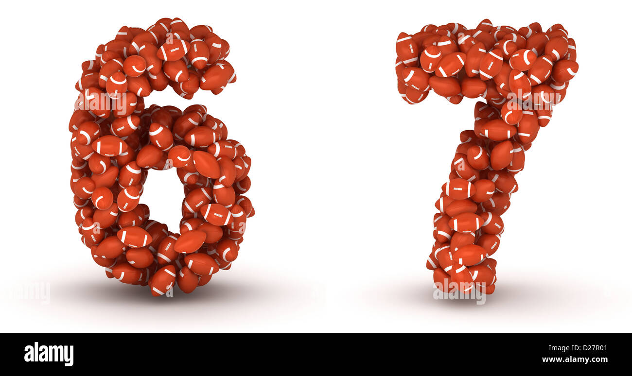 Number 6,7 making from american football balls Stock Photo - Alamy