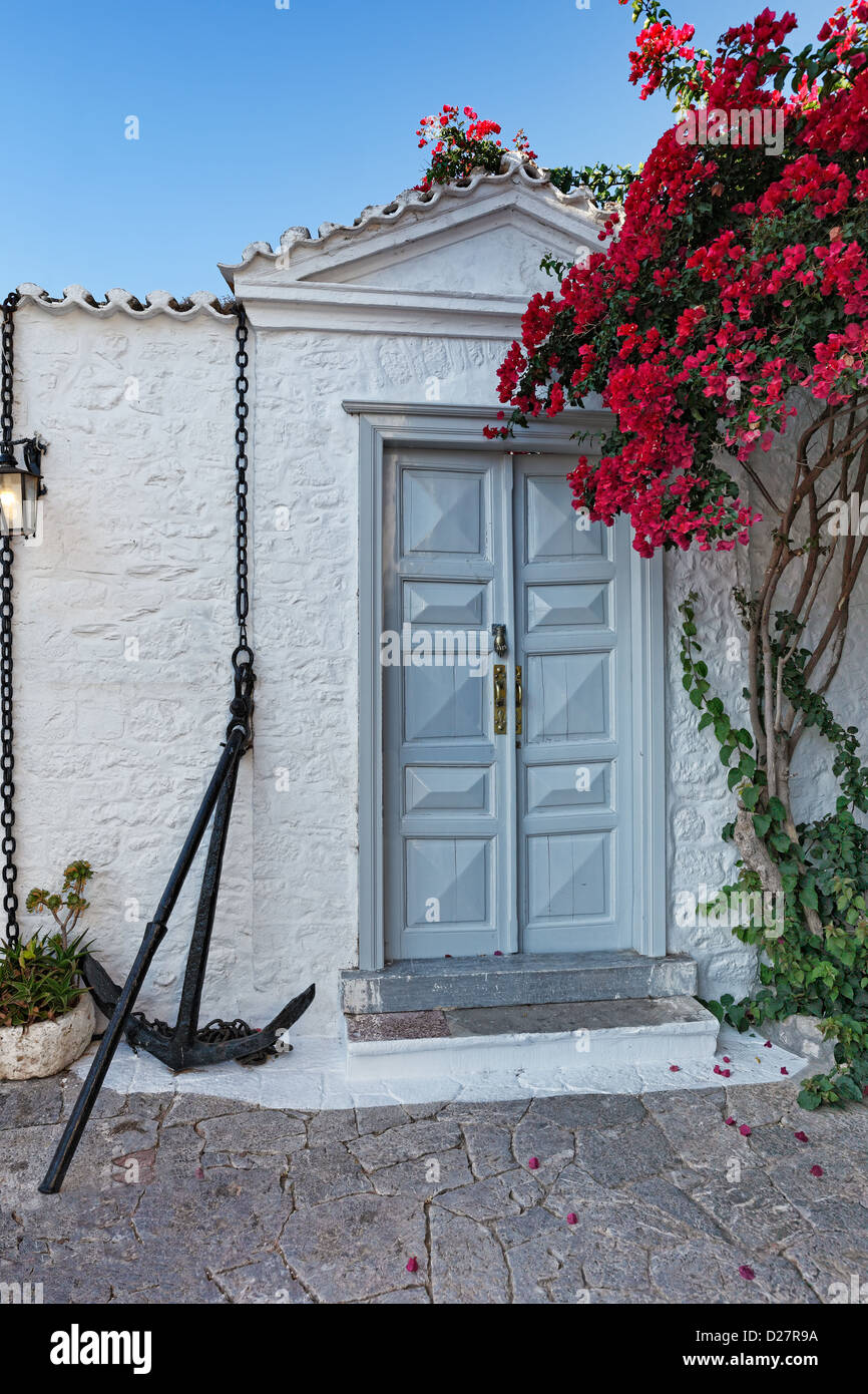 Greece with traditional white and blue greek house hi-res stock ...