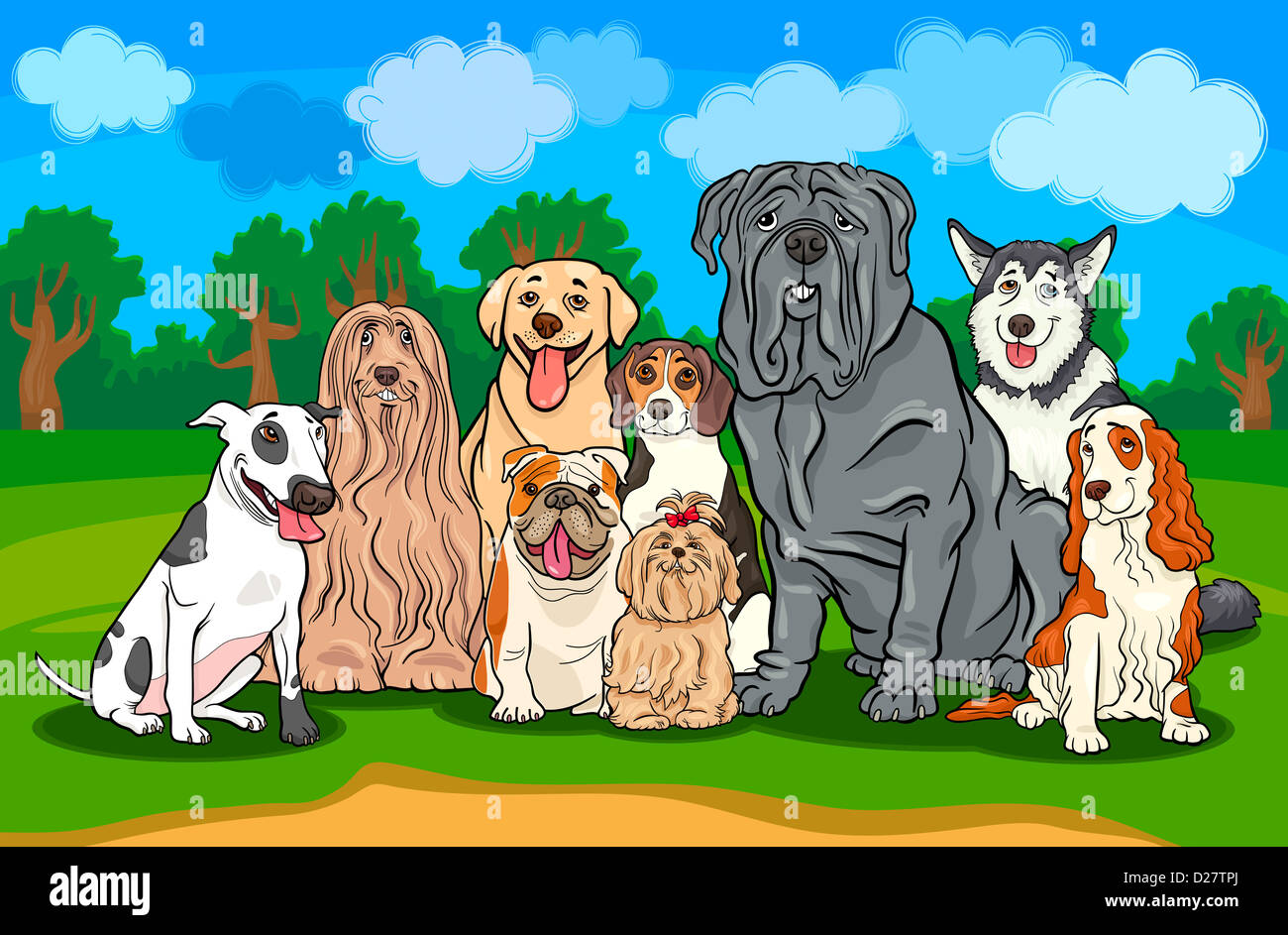 Cartoon Illustration of Funny Purebred Dogs or Puppies Group against ...