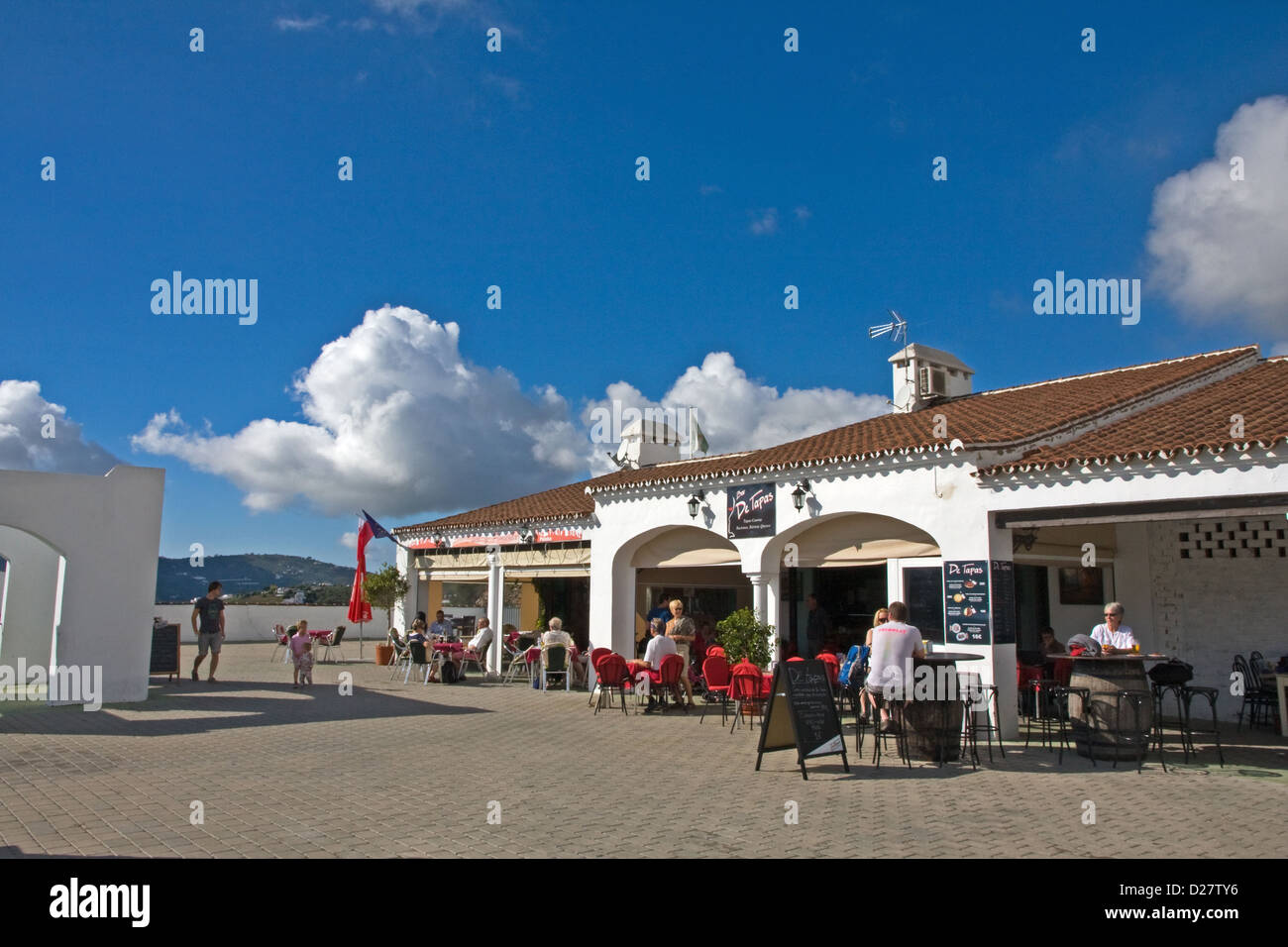 Town square with bar and restaurant, Frigiliana, near Nerja, Andalucia ...