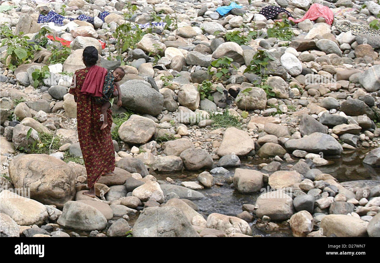 A mother acrossing a dying river with her child Stock Photo - Alamy