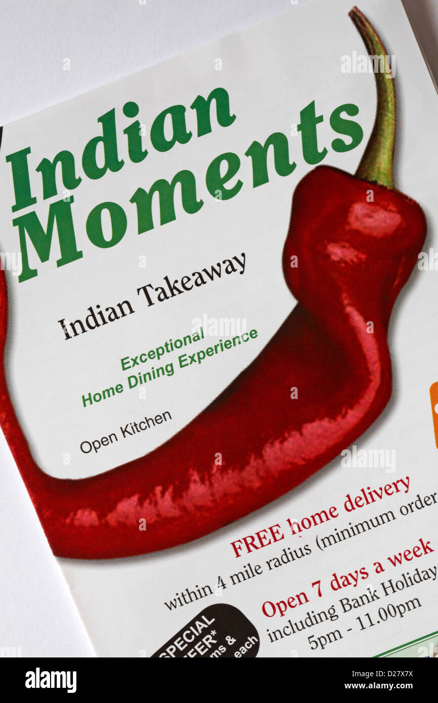 Indian Moments Indian Takeaway - part of menu leaflet Stock Photo - Alamy