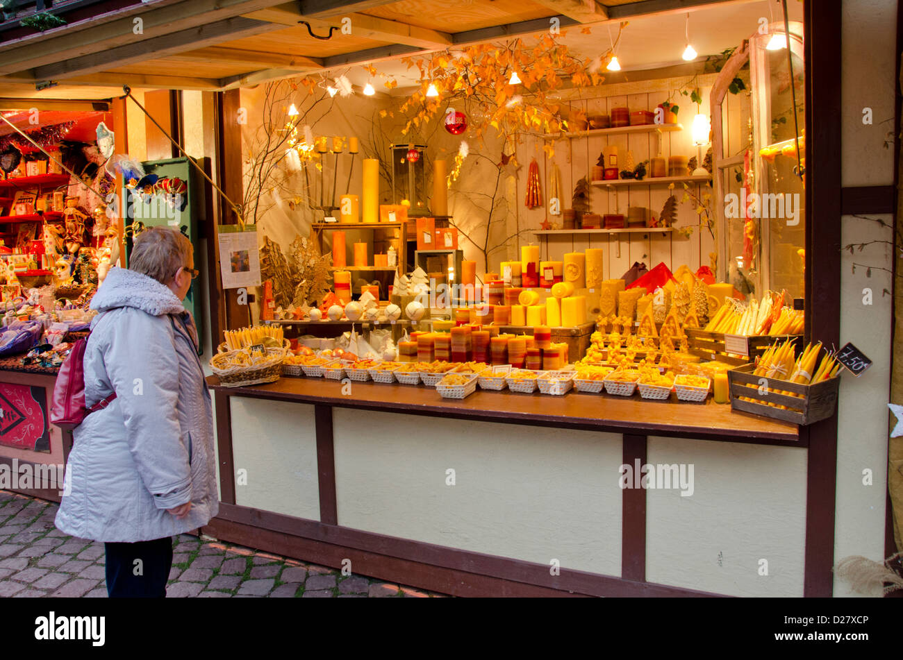 France, Alsace, Colmar. Christmas Market in the historic city of Colmar ...