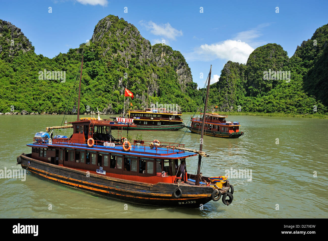 Halong Bay, Vietnam - Junk boats Stock Photo - Alamy