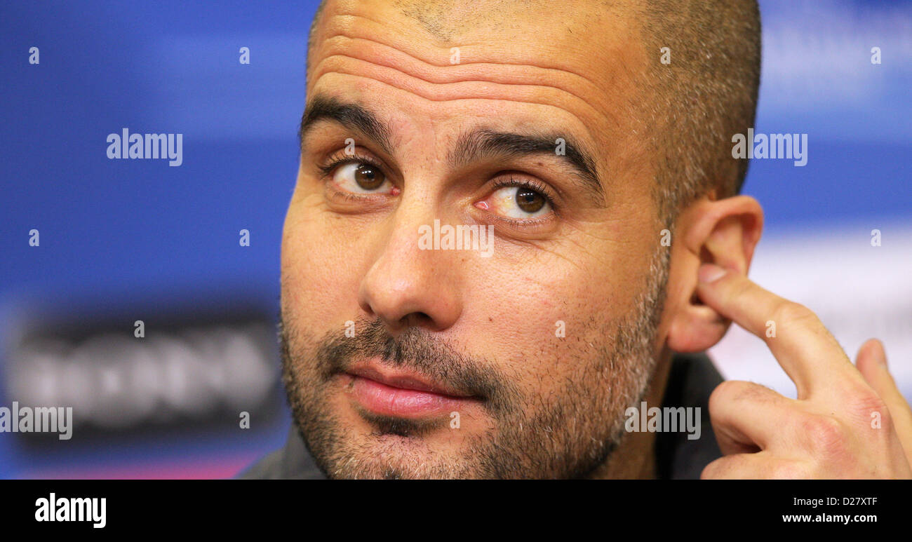 Head coach of FC Barcelona, Joseph Guardiola, speaks during a press ...