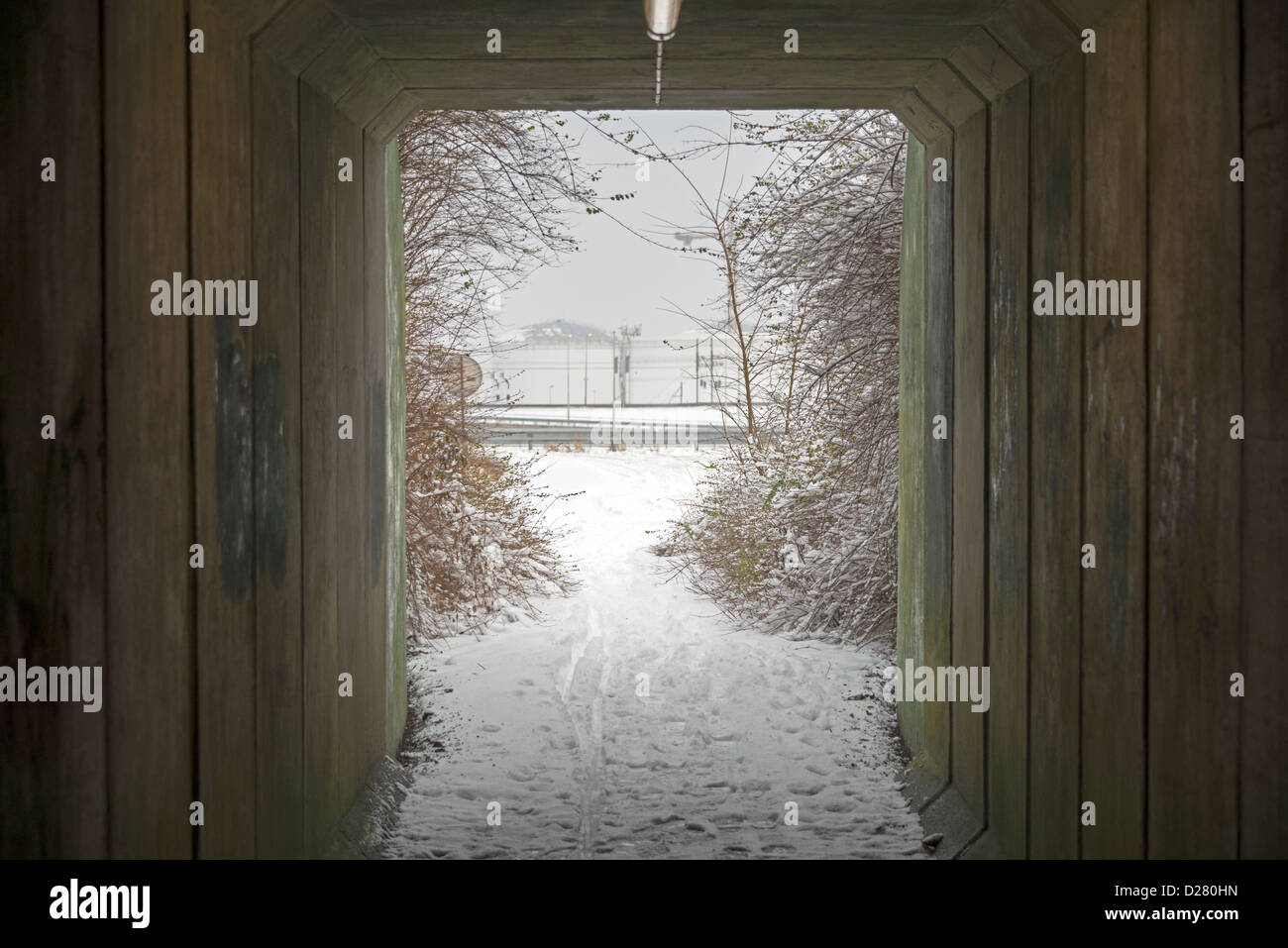 see trough winter view with snow Stock Photo - Alamy