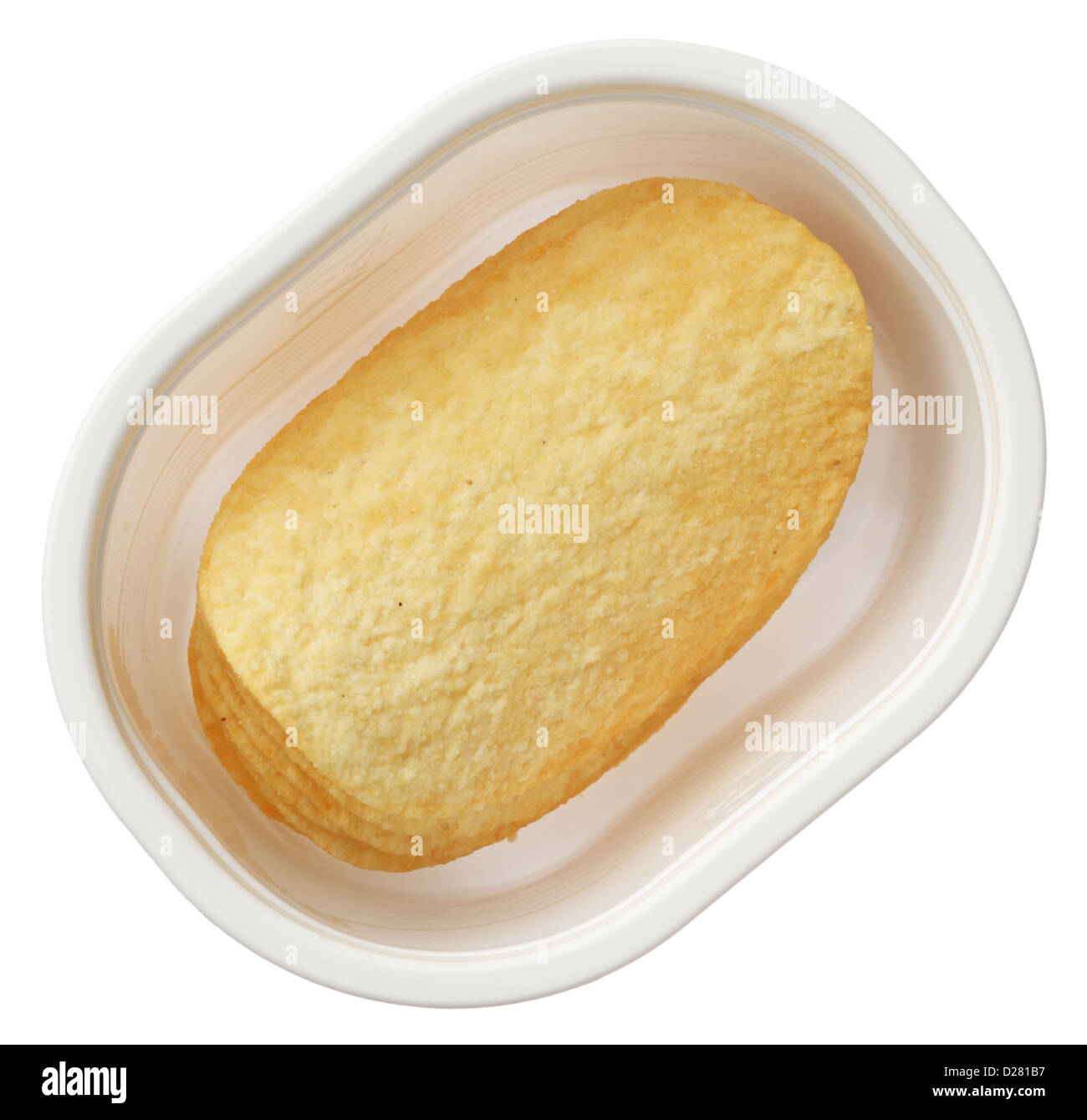 Potato chips in a plastic container isolated on white background Stock ...