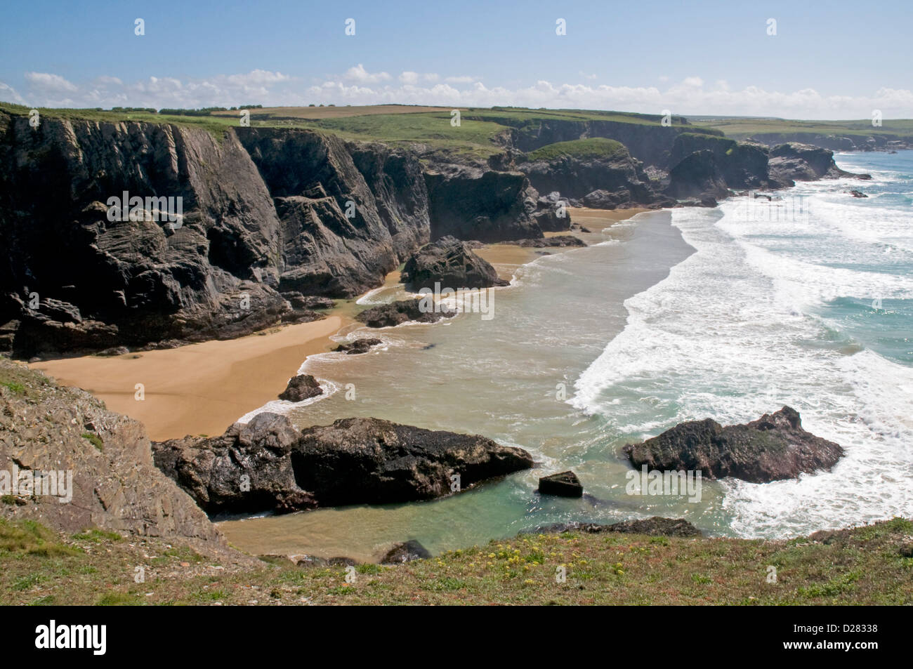 View southwards across Fox Cove near Treyarnon on the rugged north ...
