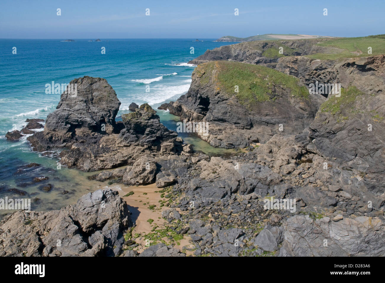 On the north Cornwall coast path at The Minnows Islands about a ...