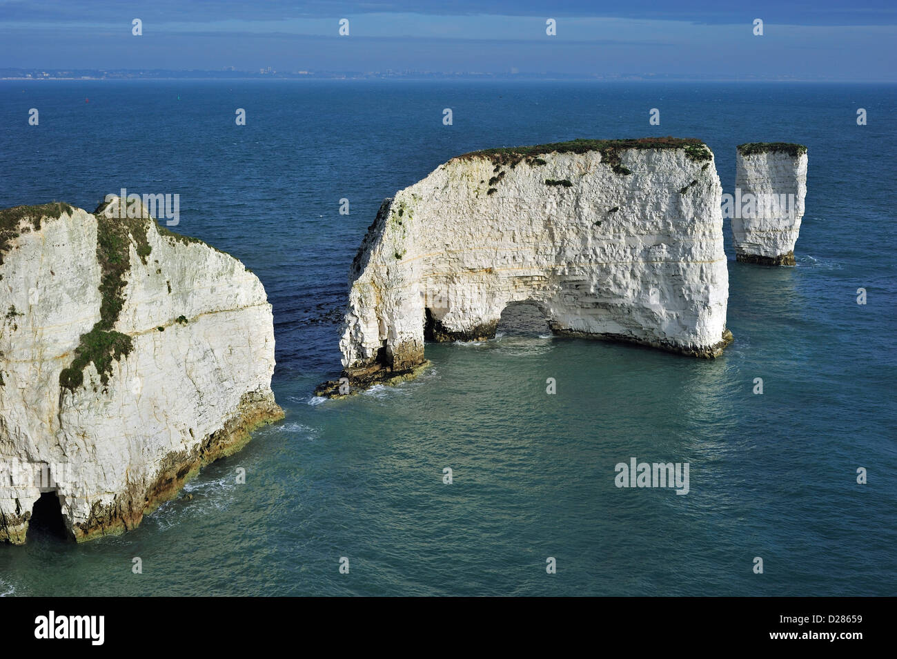The chalk sea stacks Old Harry Rocks at Handfast Point on the Isle of ...
