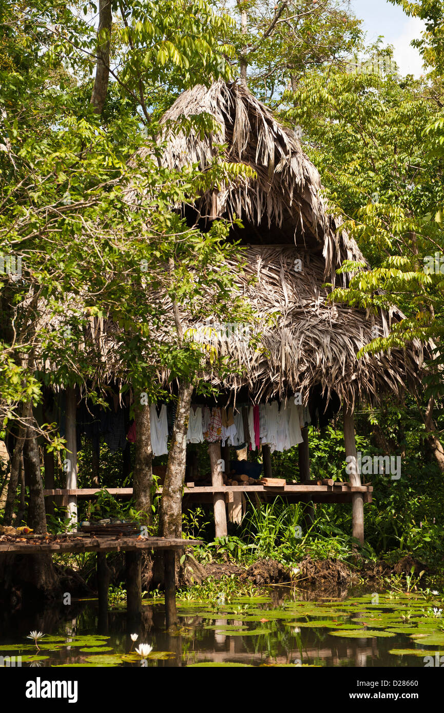 Guatemala, Lake Izabal. Indigenous people dwelling on Lake Izabal (Lago ...