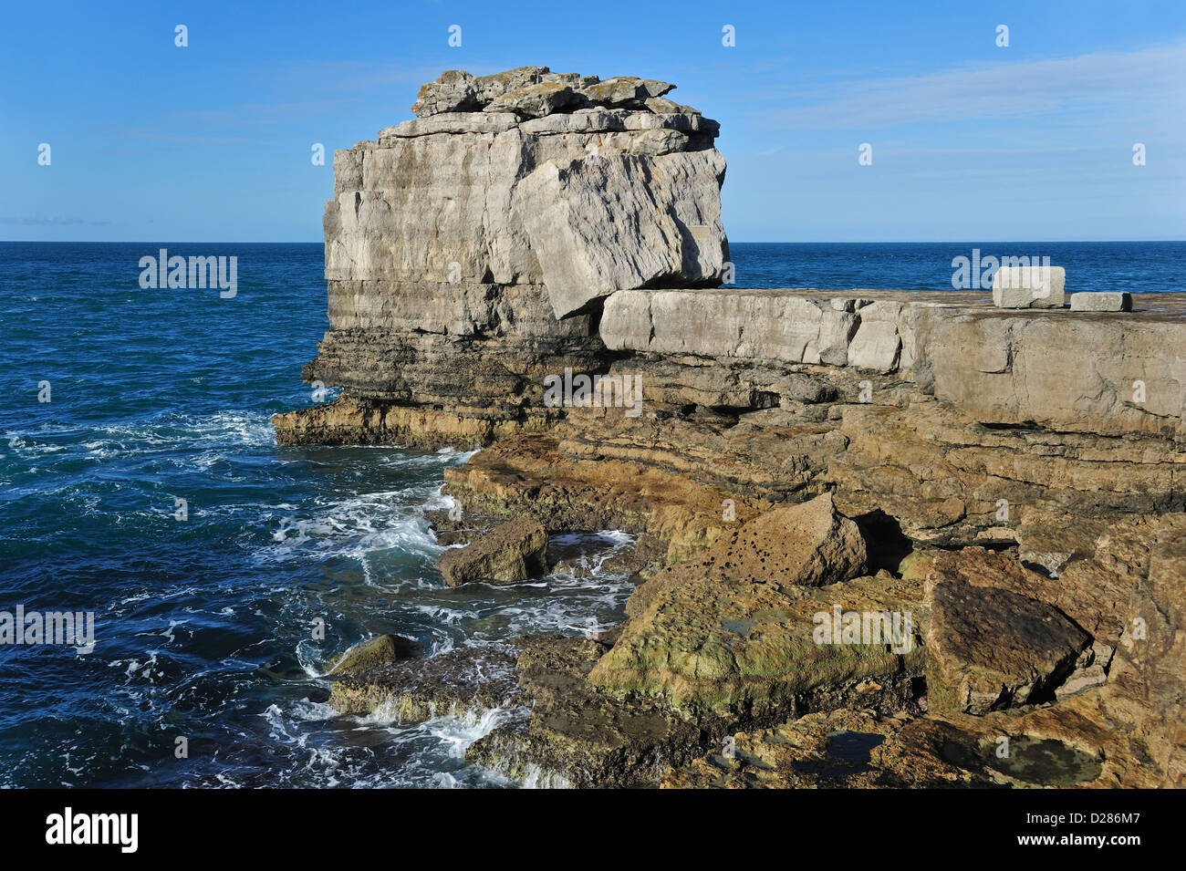 Pulpit Rock, artificial stack of rock on seashore at Portland Bill ...