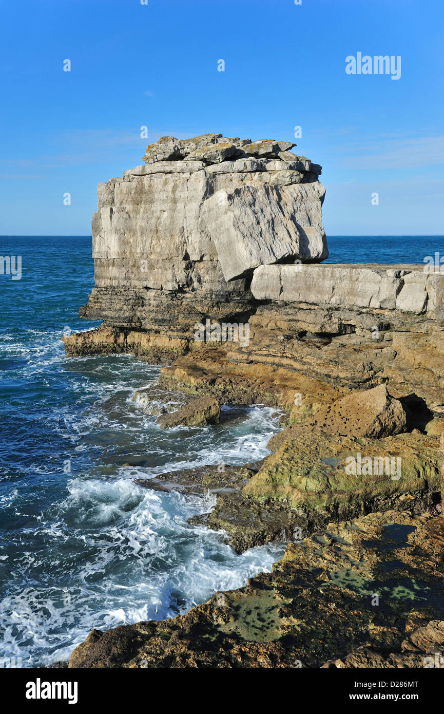 Pulpit Rock, artificial stack of rock on seashore at Portland Bill ...
