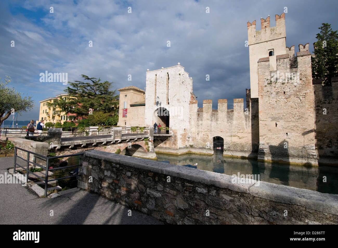A well preserved 13th-century castle, Rocca Scaligera, with a ...