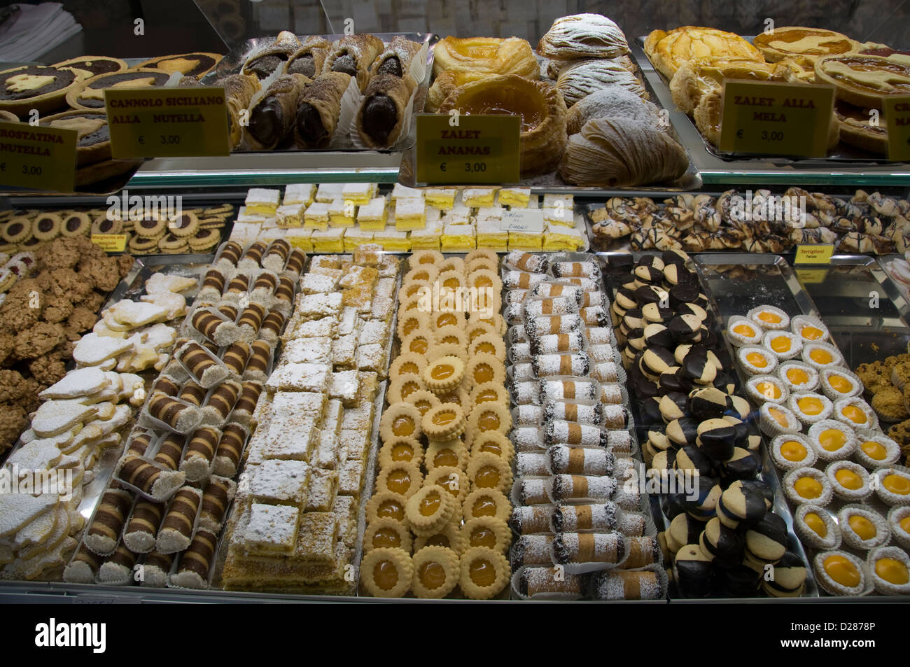 A selection of hand-crafted Italian pastries on display at a bakery in ...