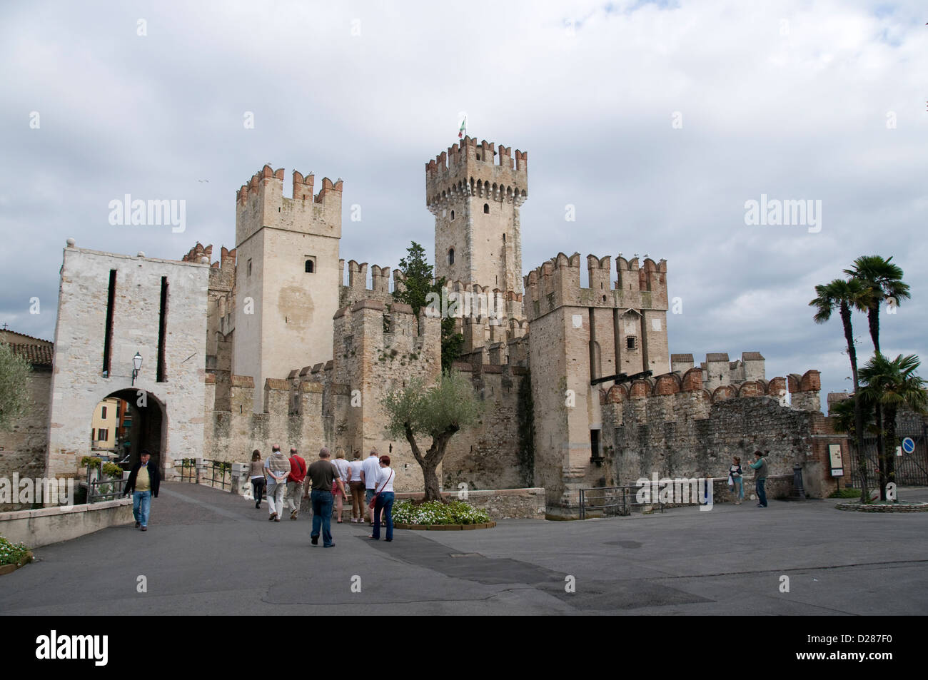 A well preserved 13th century castle, Rocca Scaligera, with a ...