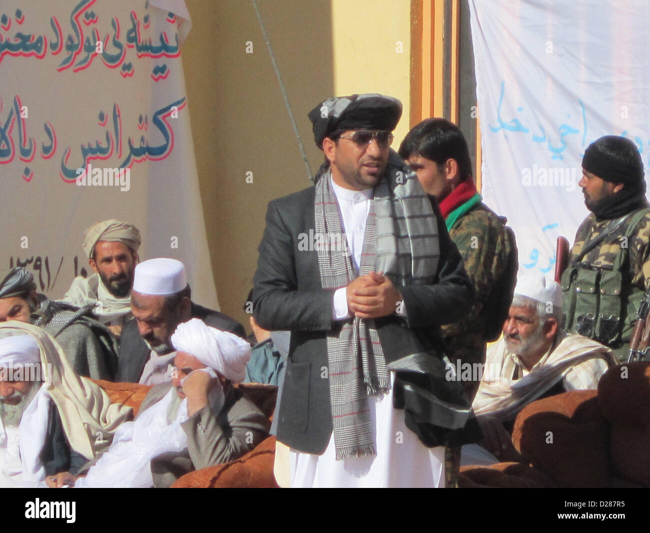 The Farah provincial governor addresses a security shura at the Bala ...