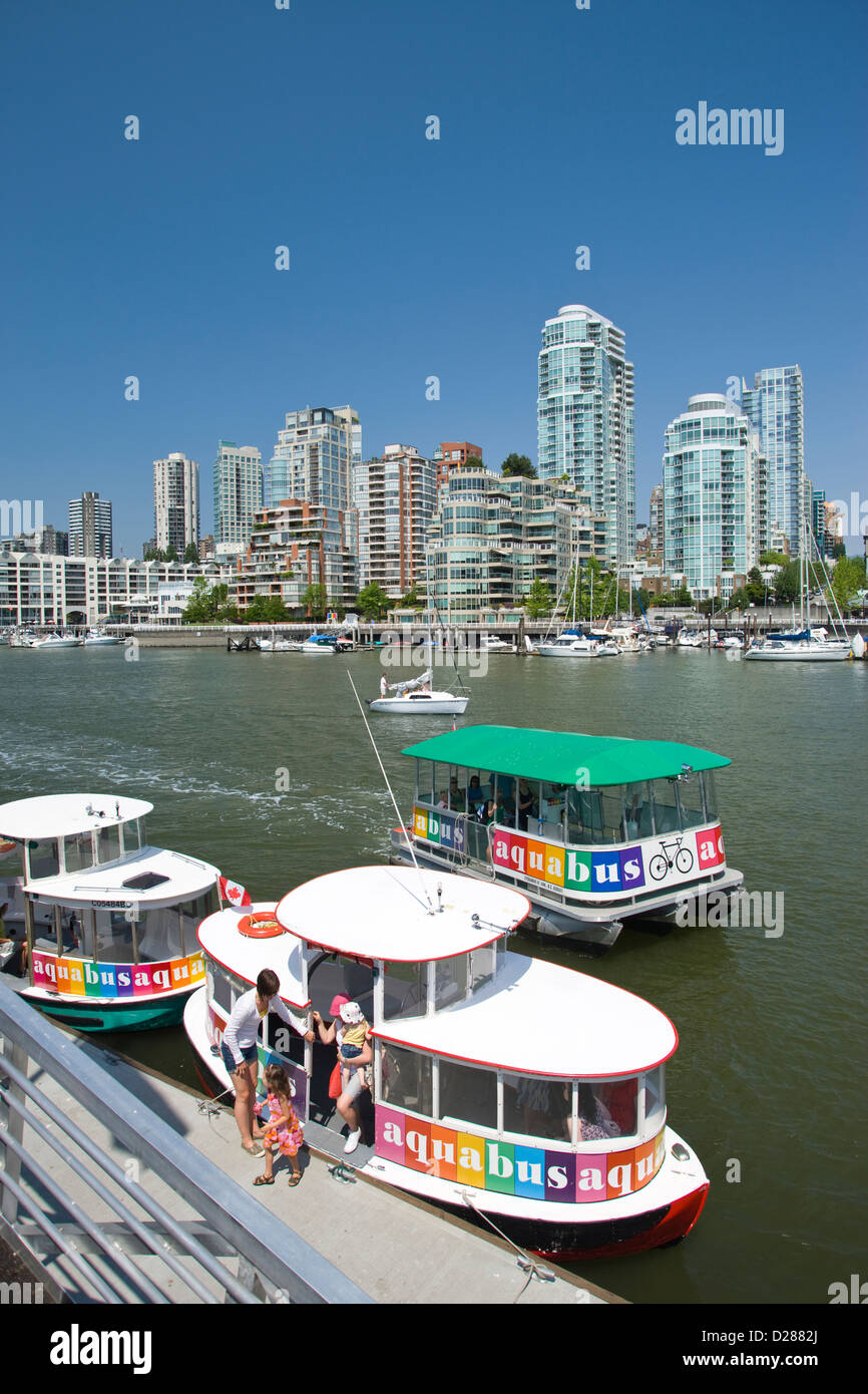 AQUA BUSES GRANVILLE ISLAND QUAY FALSE CREEK VANCOUVER SKYLINE BRITISH ...