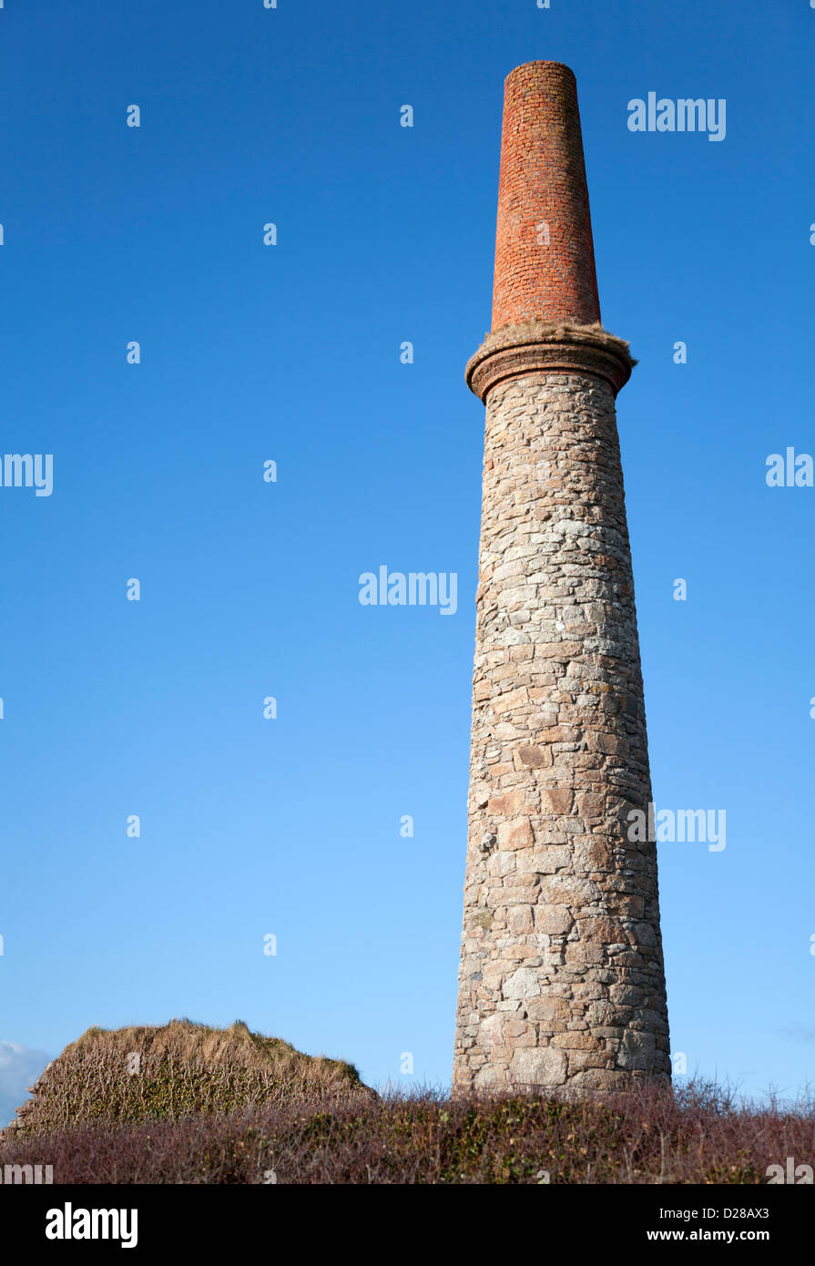 Disused tine mining chimney close to Ballowall Barrow, a prehistoric ...