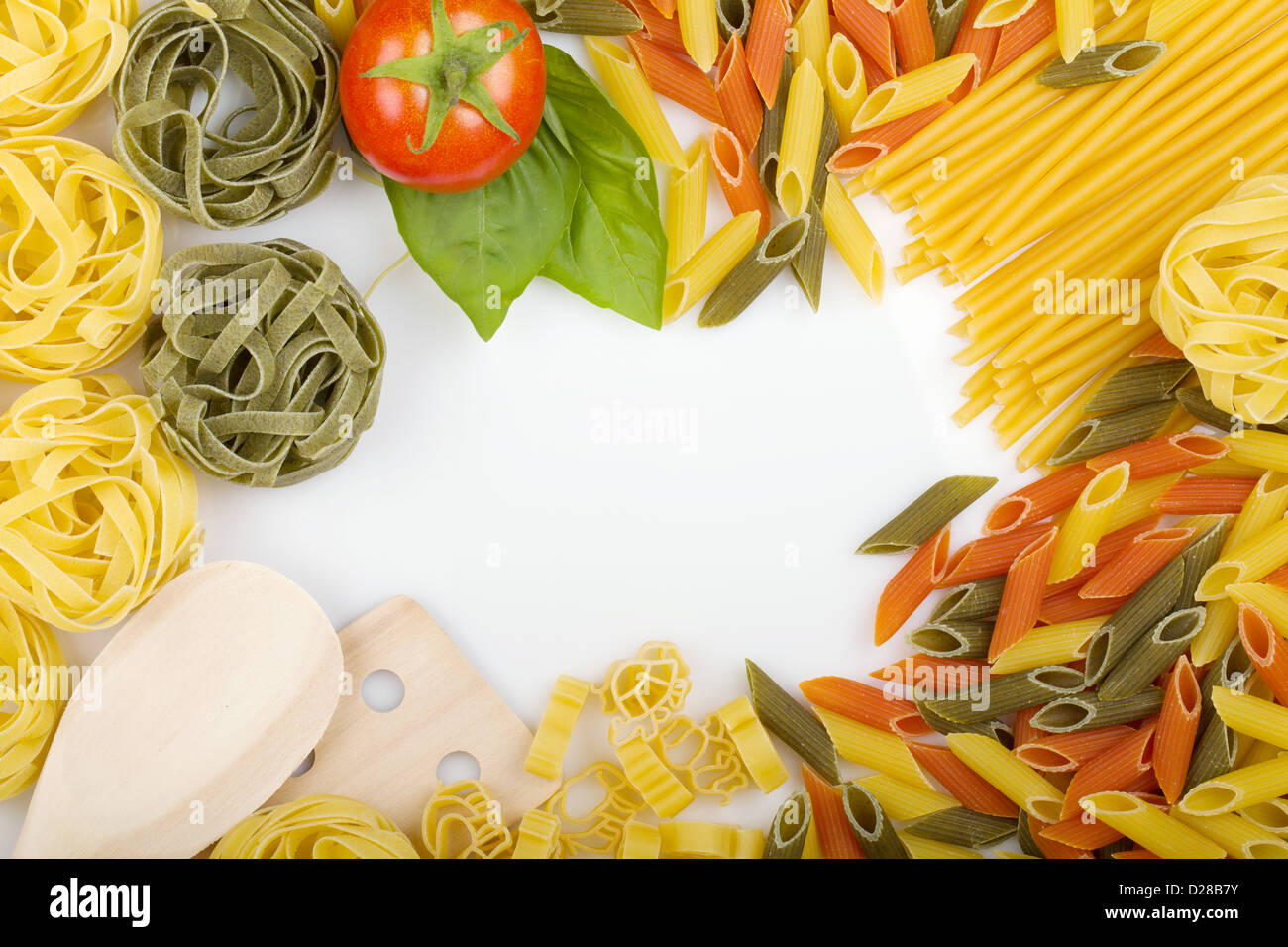 Overhead Italian pasta background Stock Photo - Alamy