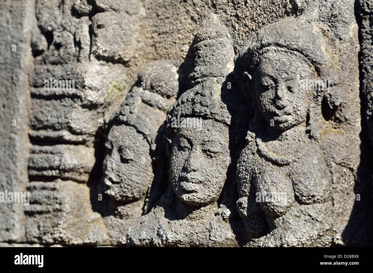 Some of the stone-carving in the buddhist temple at Borobudur; Central ...