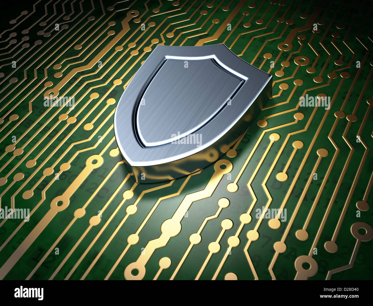 Security concept: circuit board with shield icon, 3d render Stock Photo ...