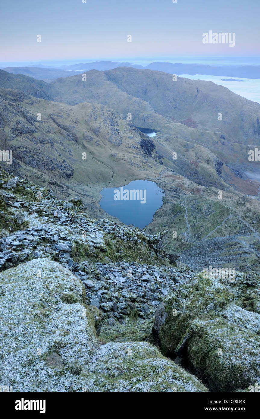 Low Water and Wetherlam at dusk from the summit of the Old Man of ...