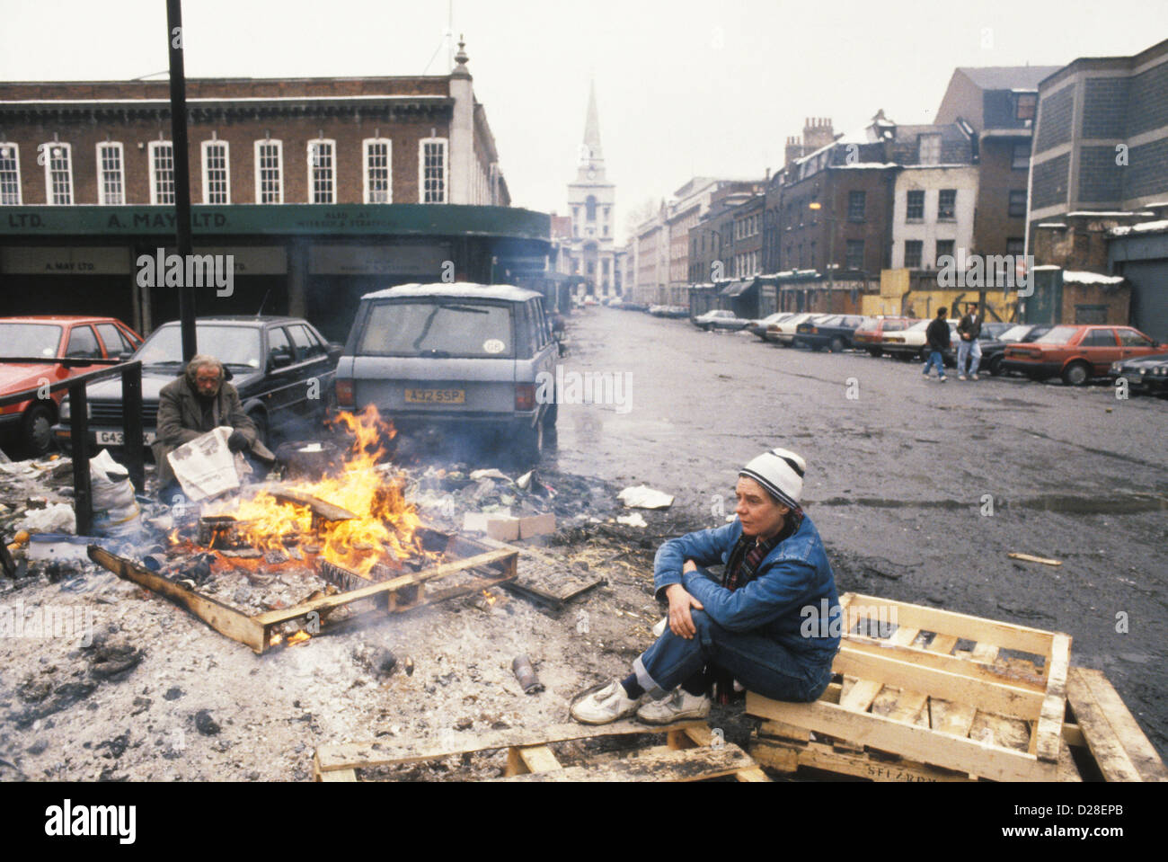 Homeless people in Spitalfields Market, London, 1990 Stock Photo - Alamy