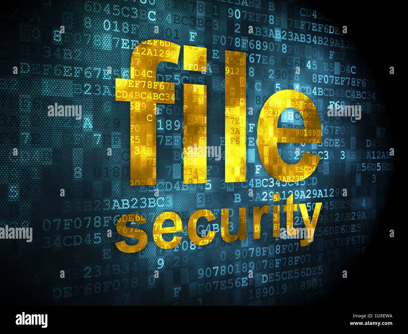 Security concept: pixelated words file security on digital background ...