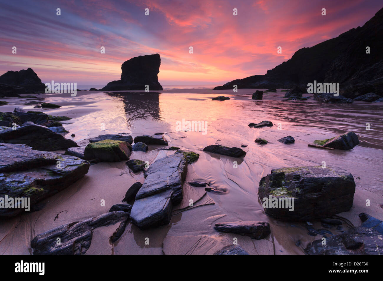 Red Cove Island captured from Bedruthan Beach on the north coast of ...