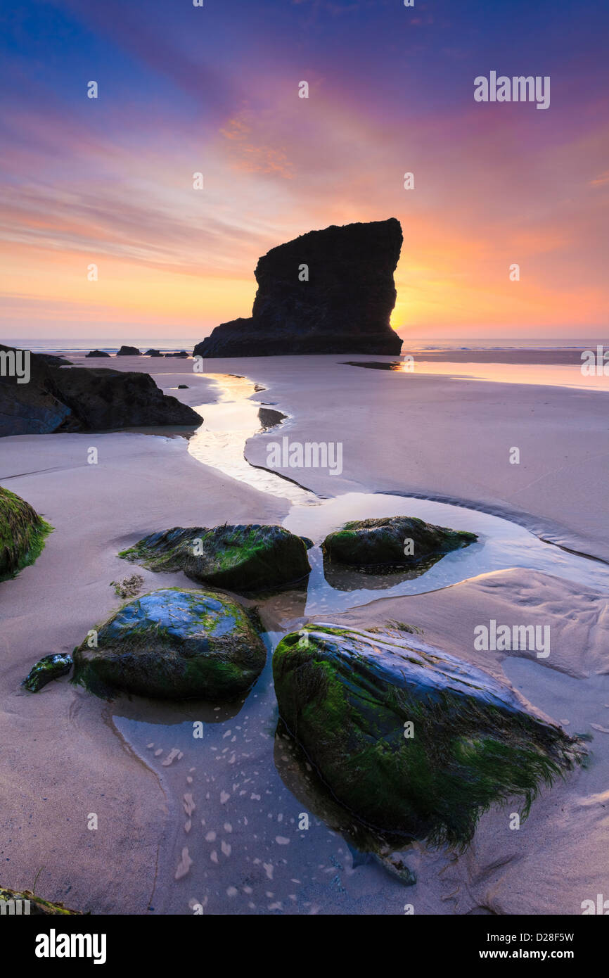 Red Cove Island captured from Bedruthan Beach on the north coast of ...