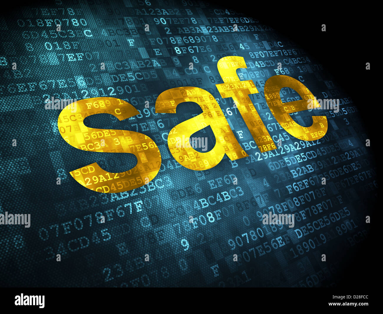 Security concept: pixelated words safe on digital background, 3d render ...