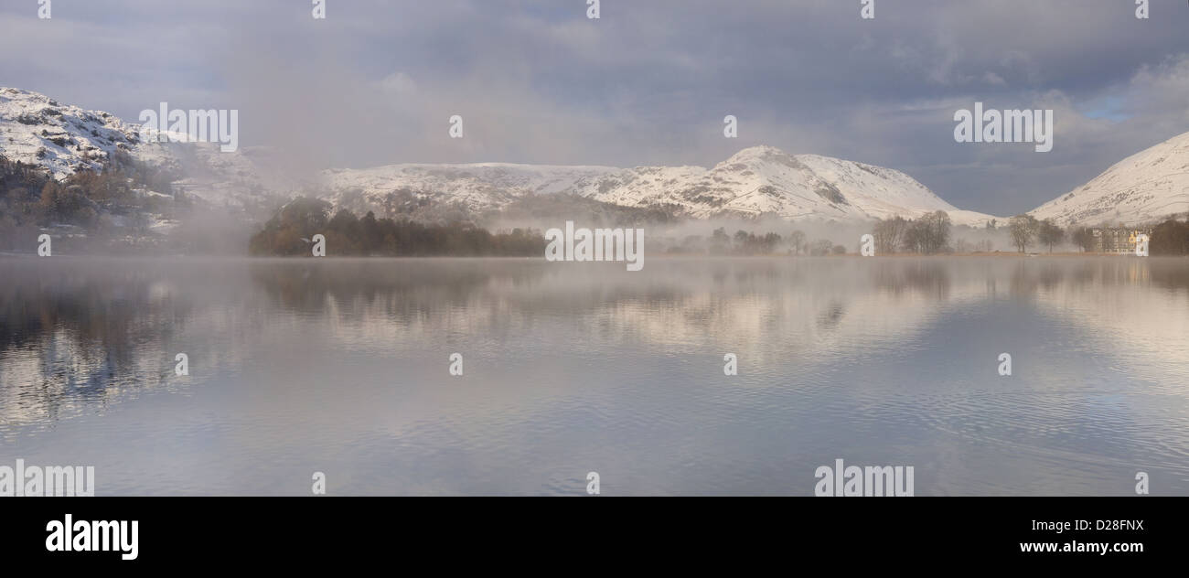 Grasmere winter panorama. Helm Crag and Silver How reflected in ...