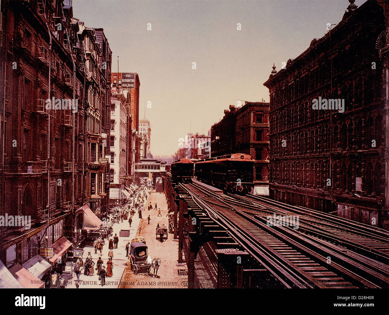 Elevated Rail Line and Street Scene, Chicago, Illinois, USA, Circa 1900 ...
