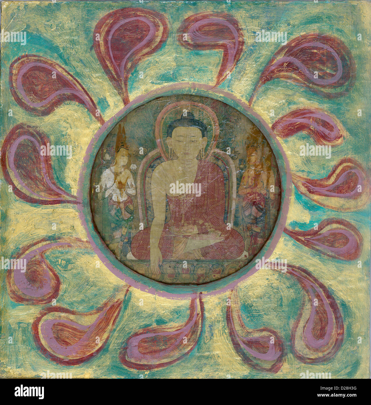 Ancient tibetan mural of Buddha in a mixed media collage Stock Photo ...