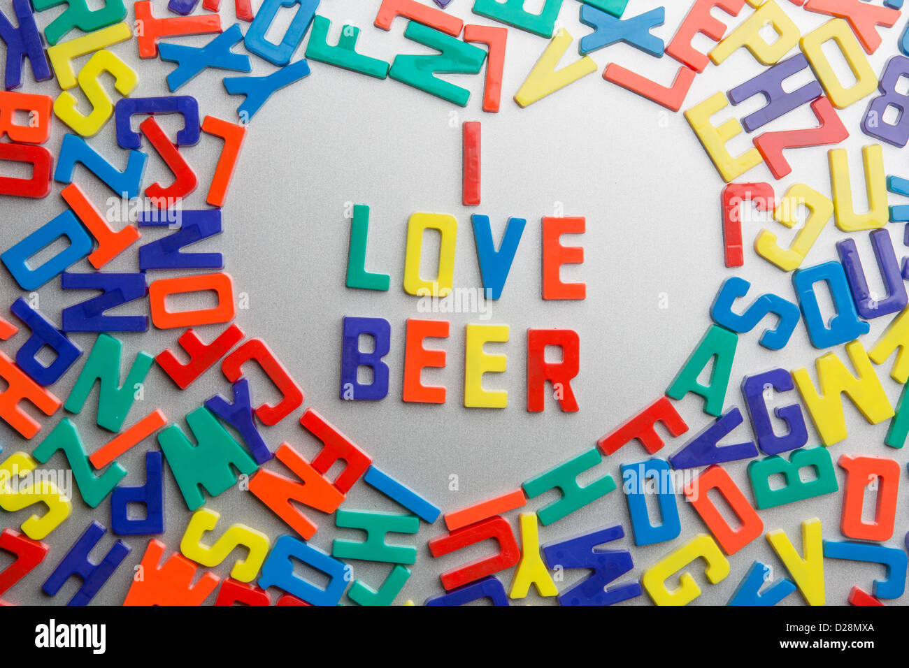 "I Love Beer" - Refrigerator magnets spell a message out of a jumble of ...
