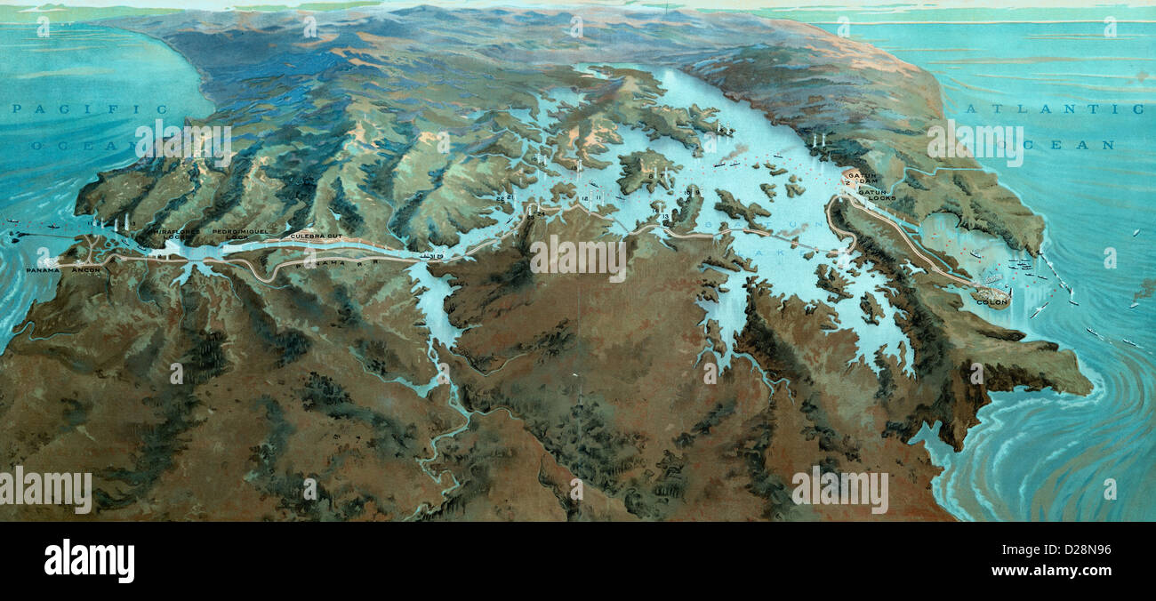 Birds eye view of Panama Canal, circa 1920 Stock Photo - Alamy
