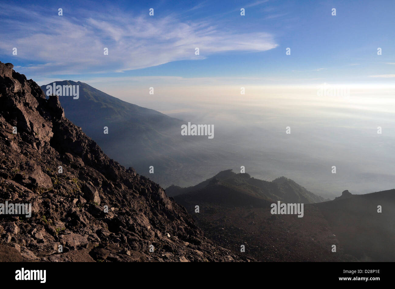 Mt. Merbabu volcano, Central Java, Indonesia from Merapi volcano Stock ...