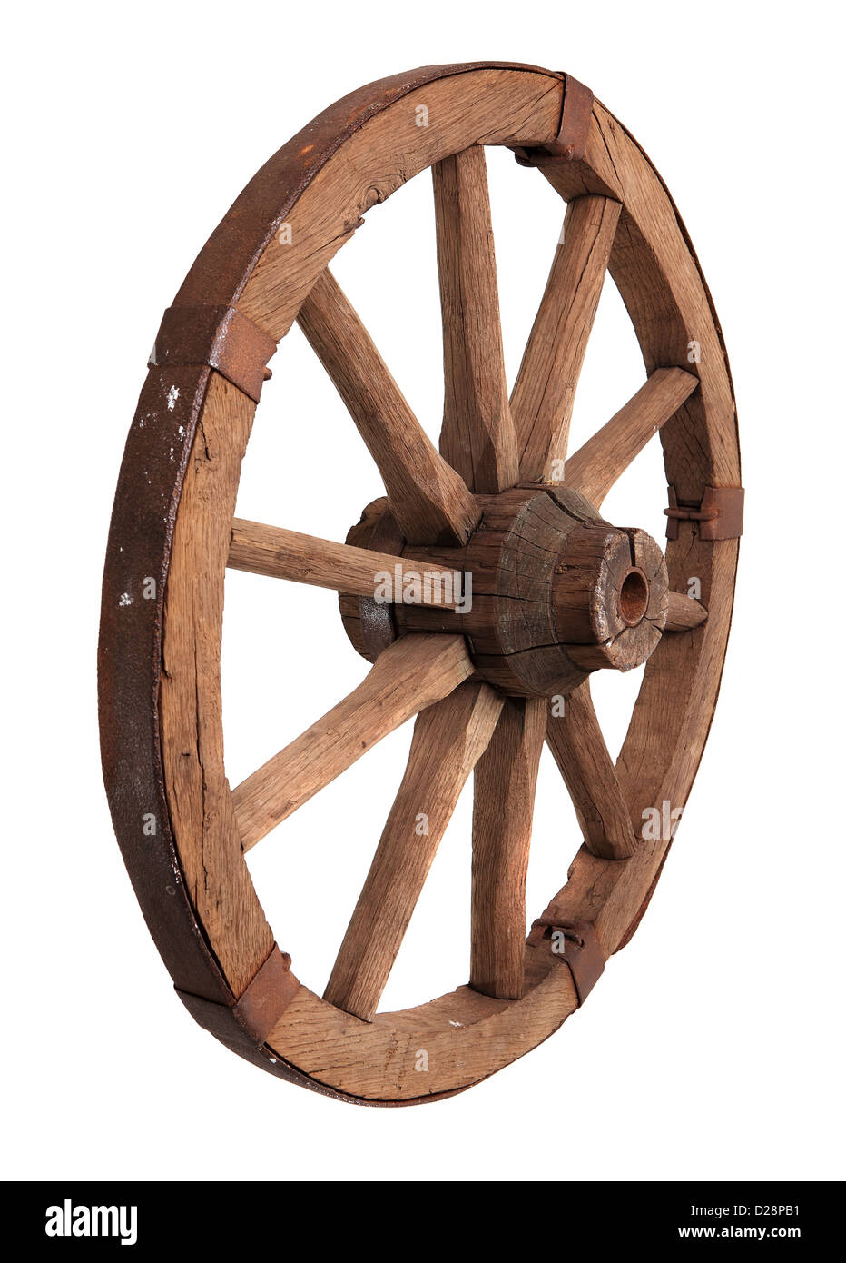 Old wooden wheel on the white background Stock Photo - Alamy
