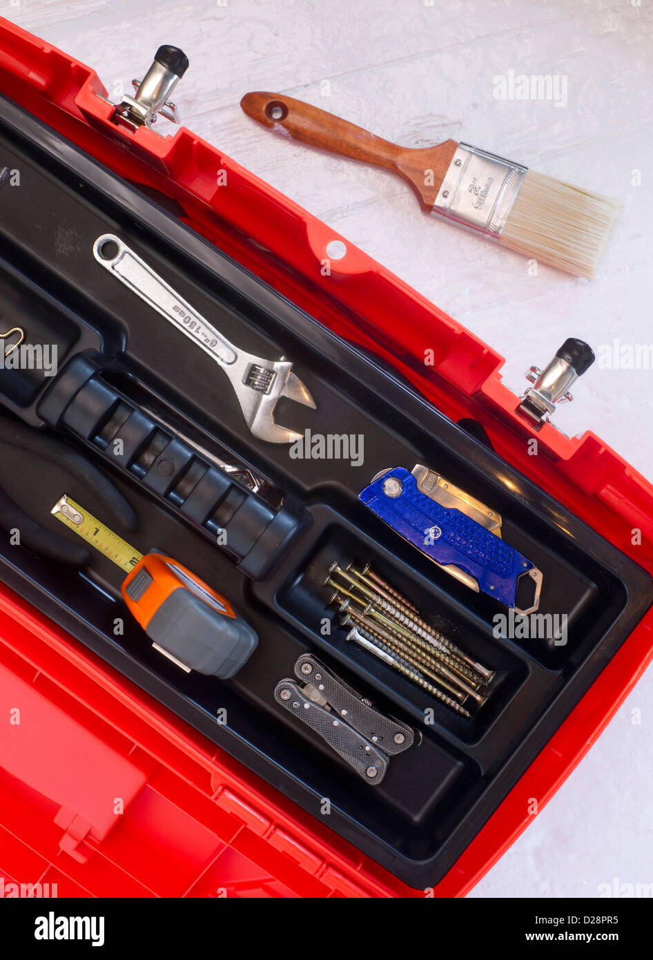Orange Tool Box with Crescent Tape Brush Boxcutter Screws and Multi ...