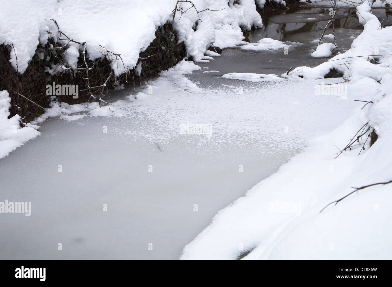 frozen small river Stock Photo - Alamy