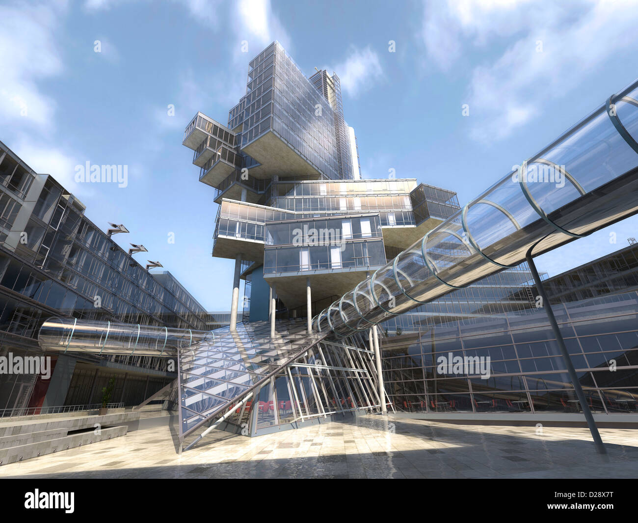 Very modern architectural building structure, made of glass and steel ...