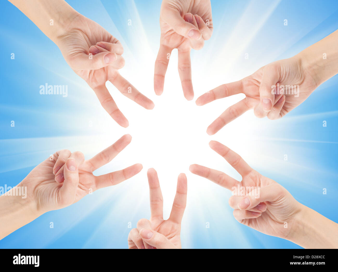 Hands of teamwork , forming the star shape Stock Photo - Alamy