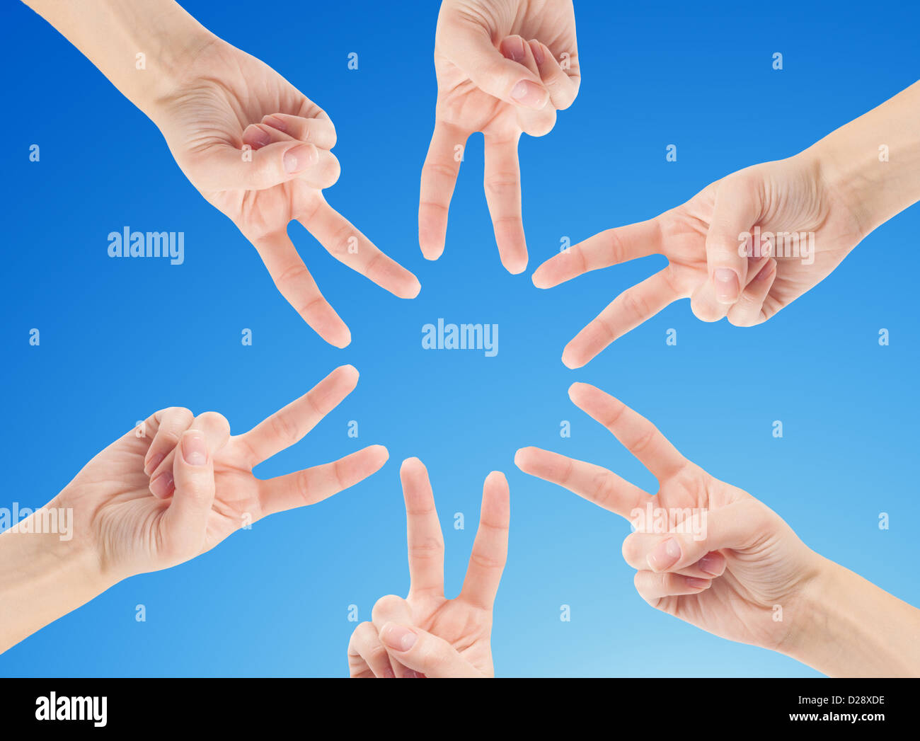 Hands of teamwork , forming the star shape Stock Photo - Alamy