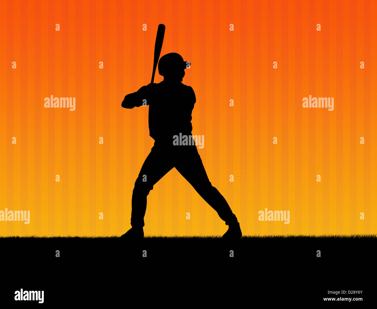 Baseball player and field silhouette in action Stock Photo - Alamy