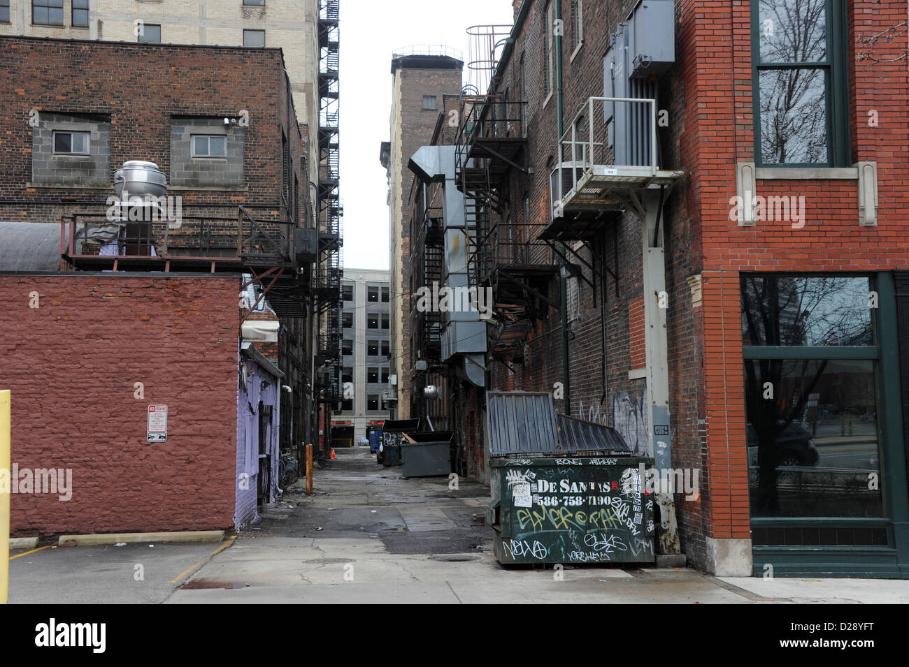A view of a narrow back alley in Detroit, USA, 13 January 2013. Photo ...